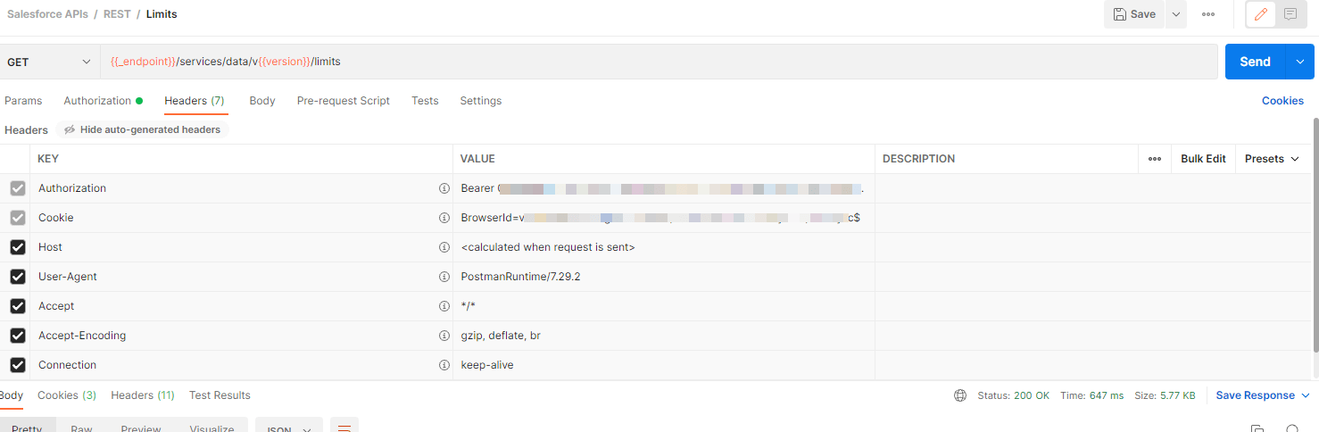 Salesforce Postman Limits API